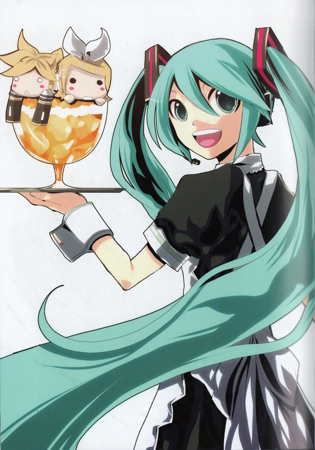 kei vocaloid hatsune miku kagamine len kagamine rin chibi headphones maid | #1023015 | yande.re